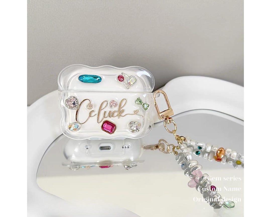 Custom Name Earbud Case: 3D Rhinestone Bling, Clear TPU, Kawaii Charm ...