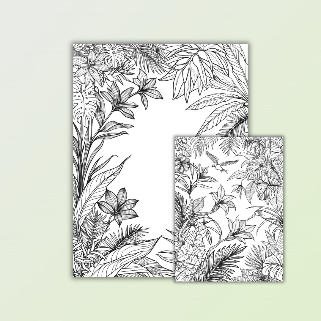 Jungle Coloring Stencils Set - 24 Printable Pages for Adults, Wild ...