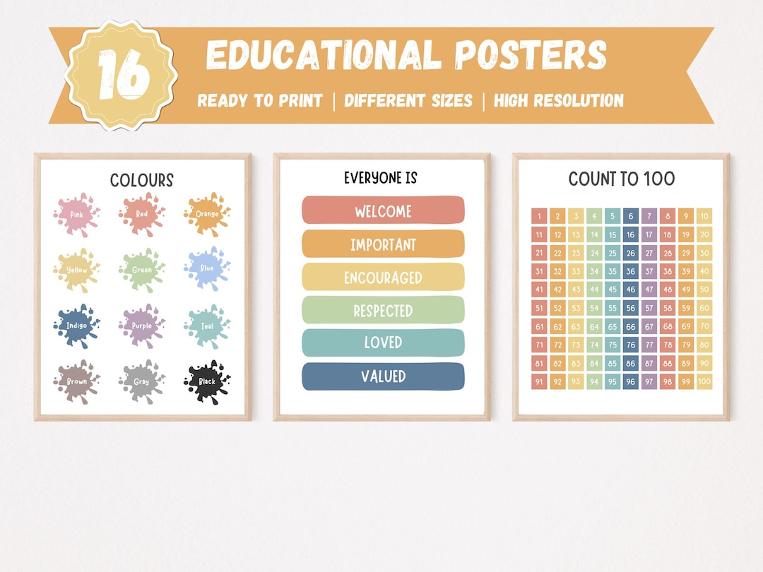 Set of Educational Wall Art, Classroom Learning Posters, Boho ...