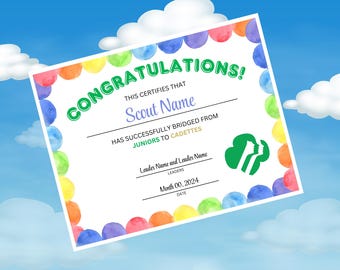 Editable Junior to Cadette Bridging Certificate for Award Bridging ...