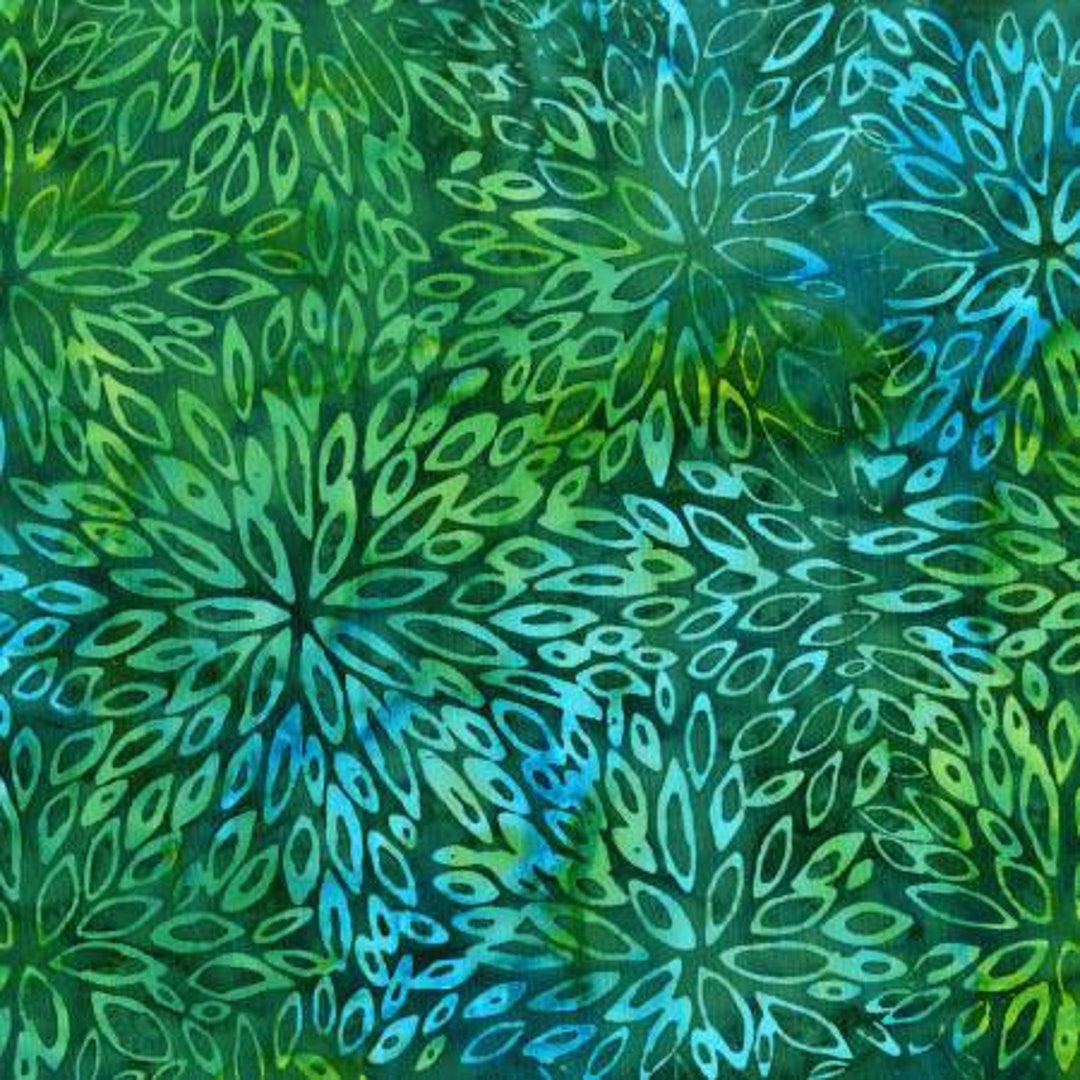 Emerald Green Blue Outlines Batik Fabric - 417Q-5 - Anthology - Etsy