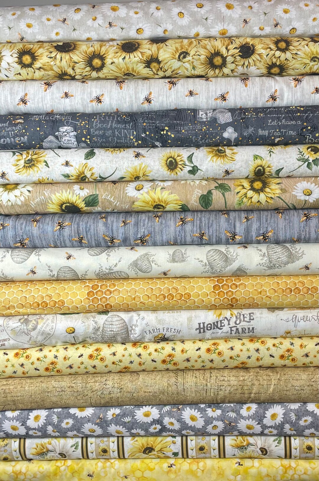 Yellow Grey Bee Daisy Honey Bee Half Yard Fabric Bundle Timeless ...