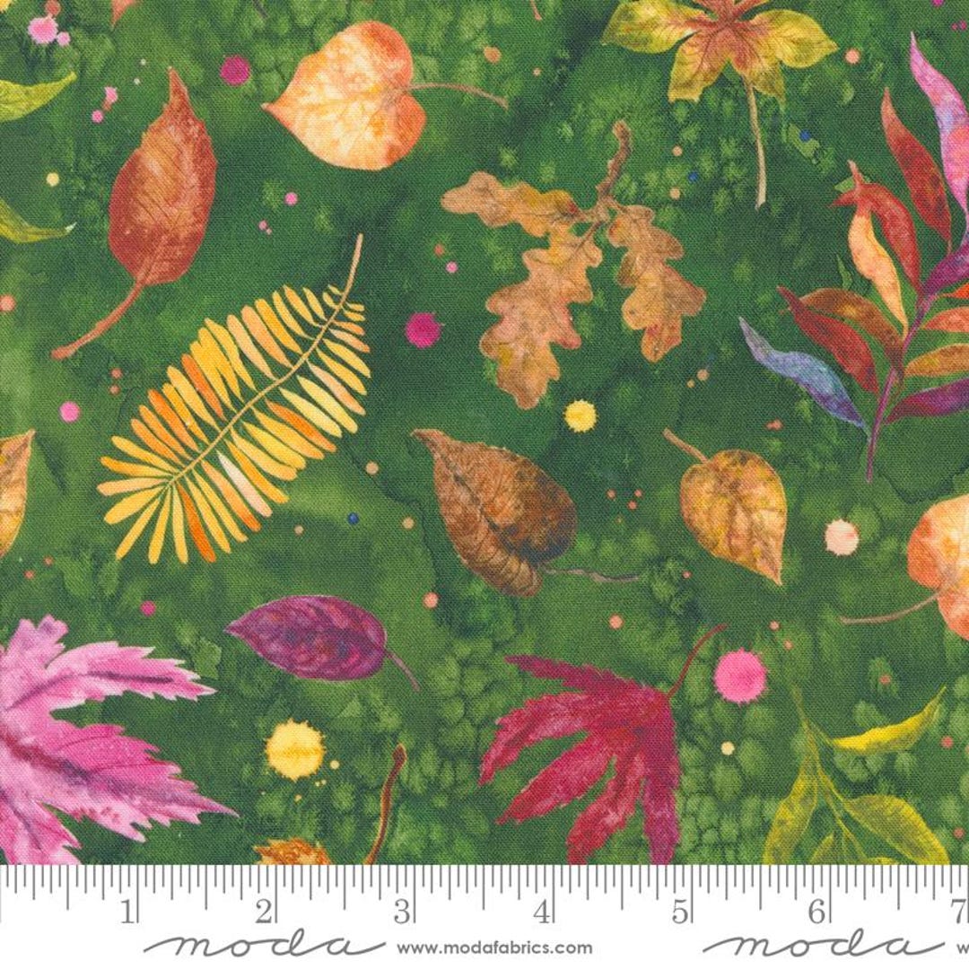 Green Leaves Floribunda Fabric - 39804 14 - Moda - by the Yard - Pink ...