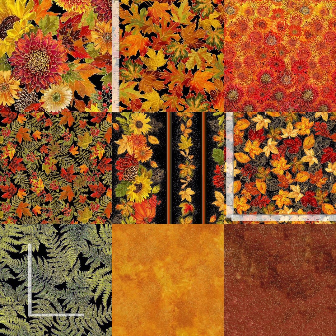 Fall Thankful Fabric - Timeless Treasures- Honey/rust Shimmer - Leaves ...