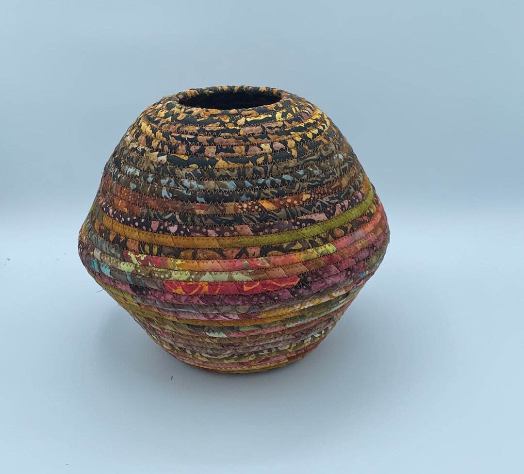 Earthtone Batik Fabric Art Pottery Fiber Vessel Bowl Gift Basket ...