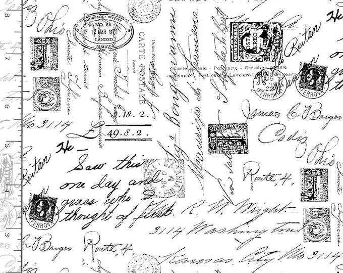 White Black Fancy Script Text Ink Fabric C8733 Timeless Treasures - Etsy