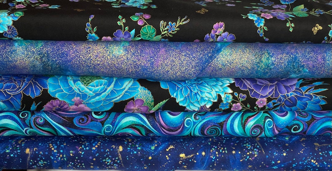 Black Purple Floral Utopia Metallic Half Yard Fabric Bundle - Etsy