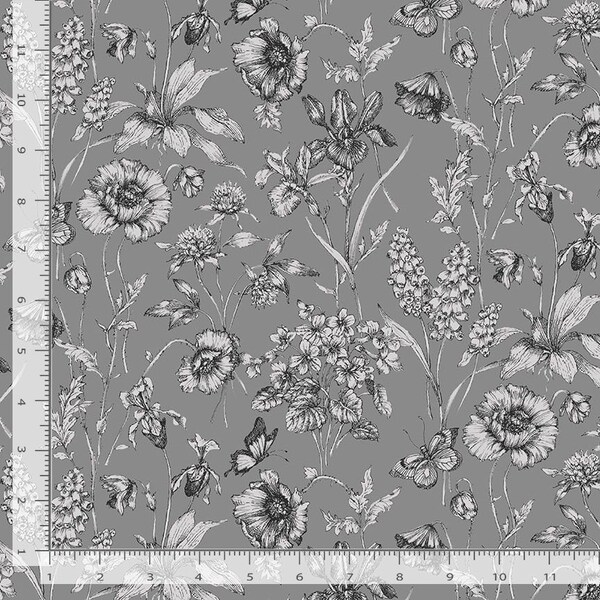 Gray Floral Fabric - Etsy