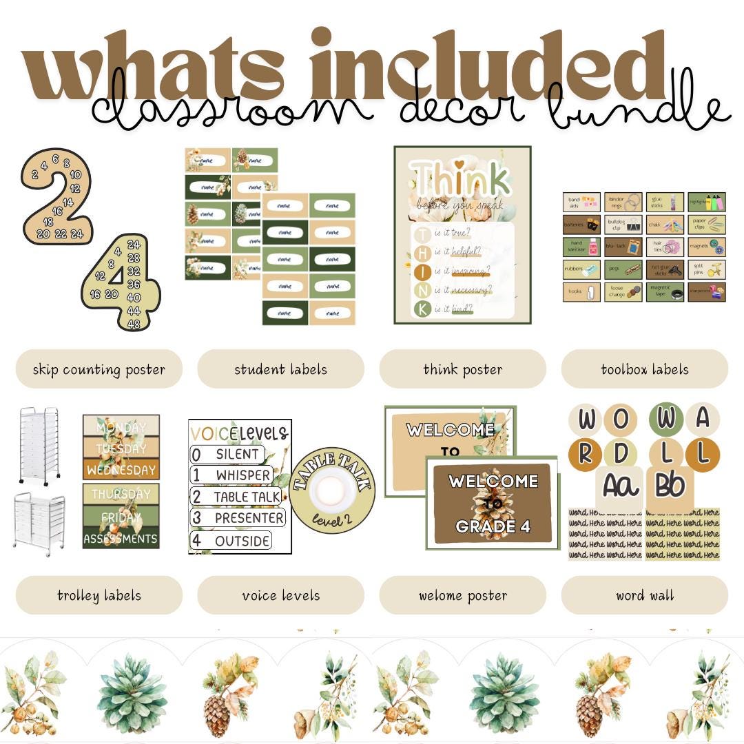 Woodland Floral Watercolour Theme Classroom Decor Bundle Flowers ...