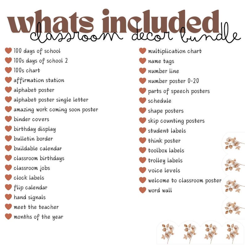 Beautiful Brown Theme Classroom Decor Bundle Flowers Teacher Classroom ...