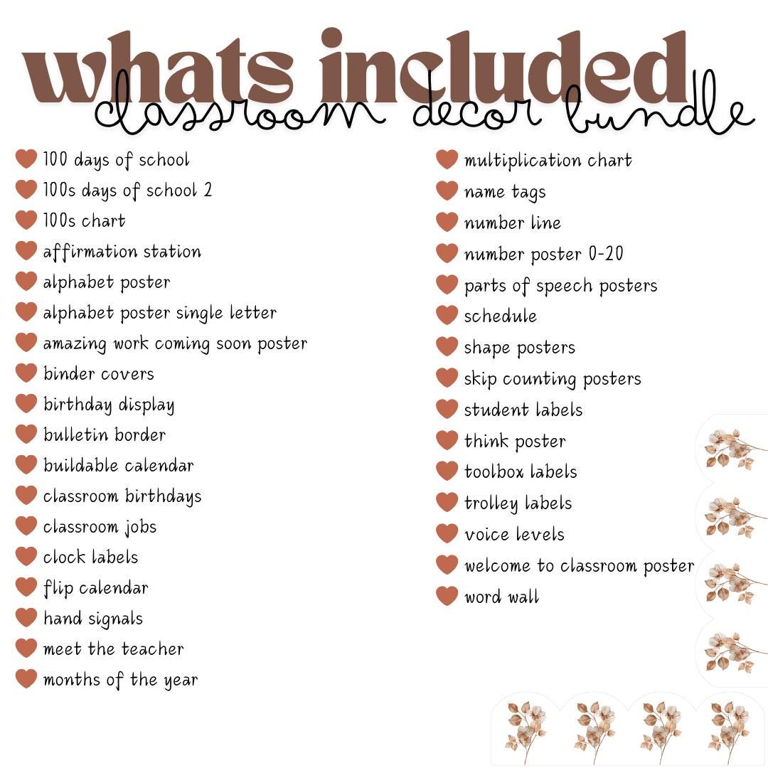 Beautiful Brown Theme Classroom Decor Bundle Flowers Teacher Classroom ...