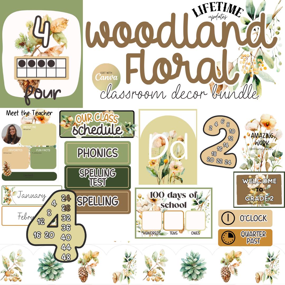 Woodland Floral Watercolour Theme Classroom Decor Bundle Flowers ...