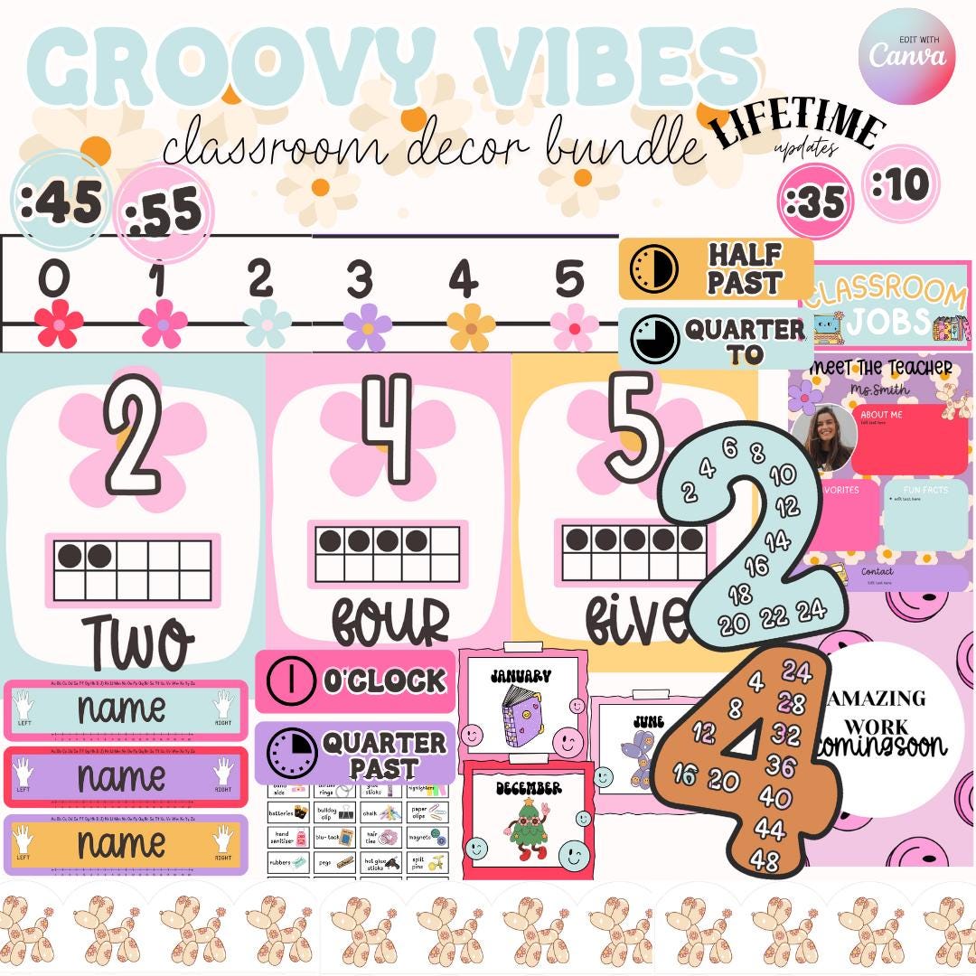 Groovy Vibes Theme Classroom Decor Bundle Teacher Classroom Decor Retro ...