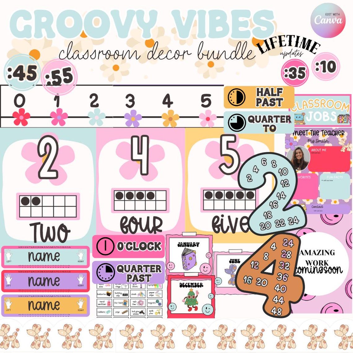 Groovy Vibes Theme Classroom Decor Bundle Teacher Classroom Decor Retro ...