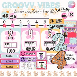 Groovy Vibes Theme Classroom Decor Bundle Teacher Classroom Decor Retro ...