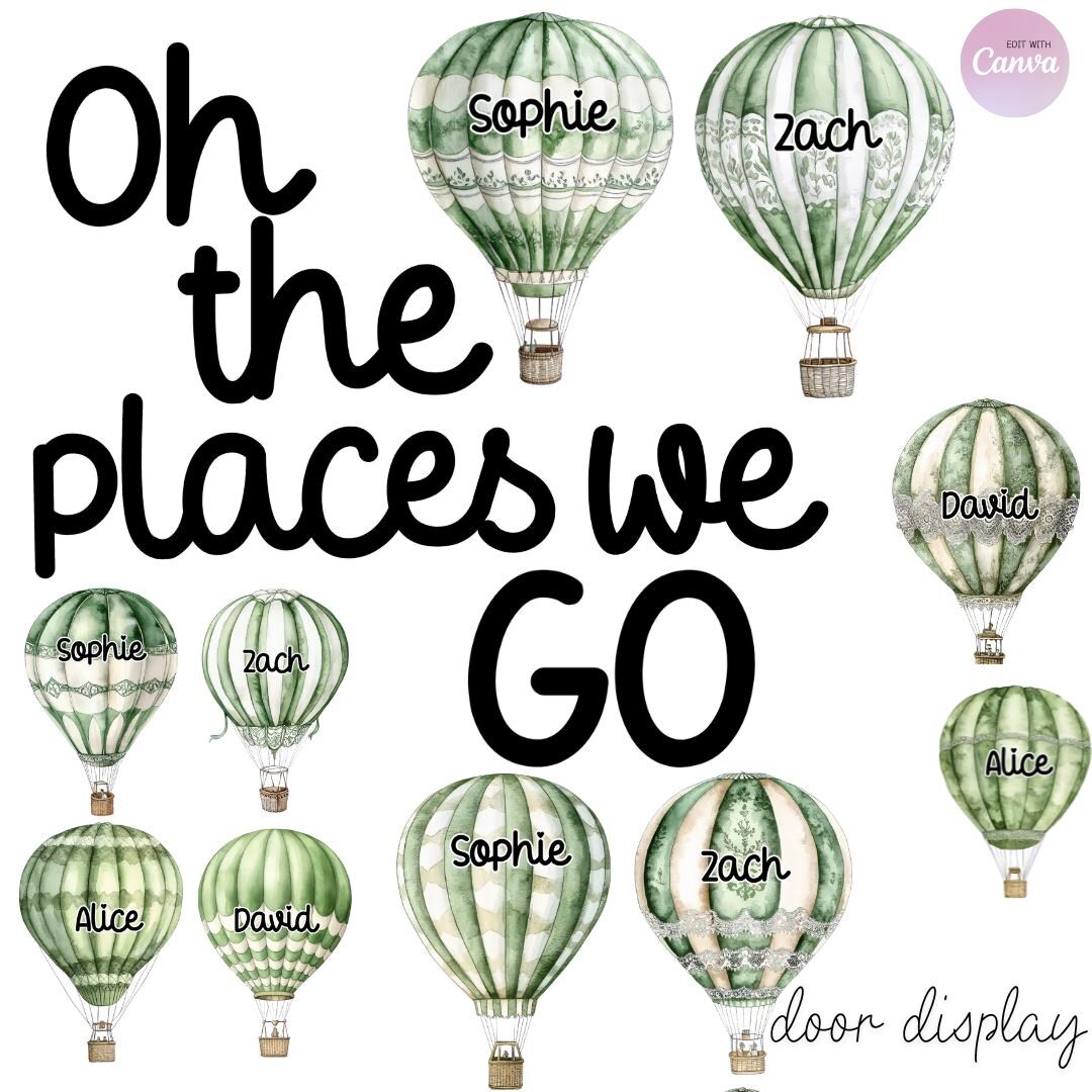 Hot Air Balloon Oh the Places We Will Go Door Display Green - Etsy