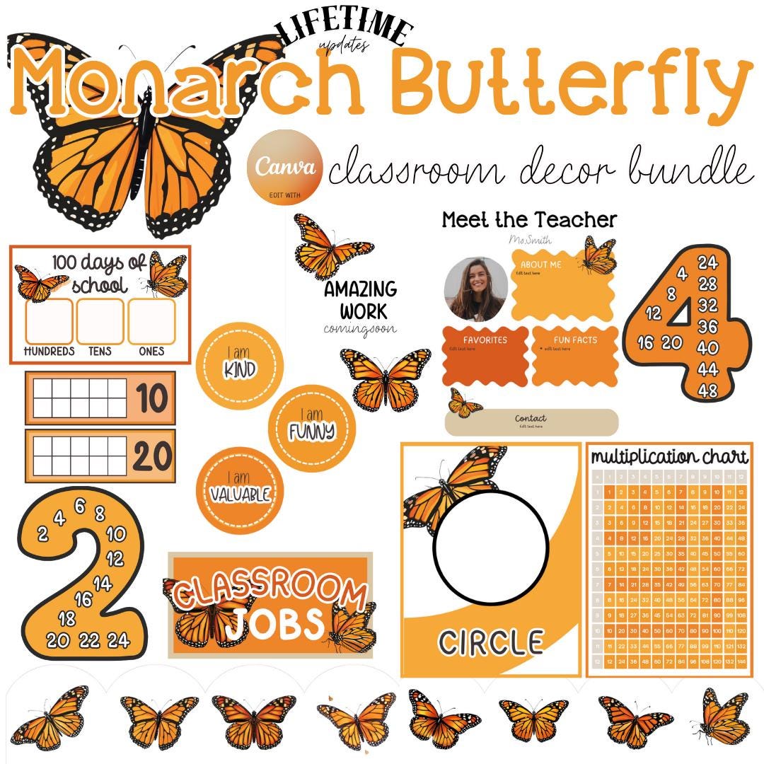 Monarch Butterfly Theme Classroom Decor Bundle Teacher Classroom Decor ...