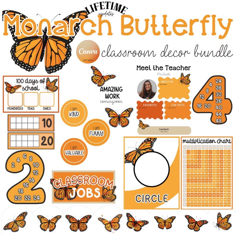 Monarch Butterfly Theme Classroom Decor Bundle Teacher Classroom Decor ...