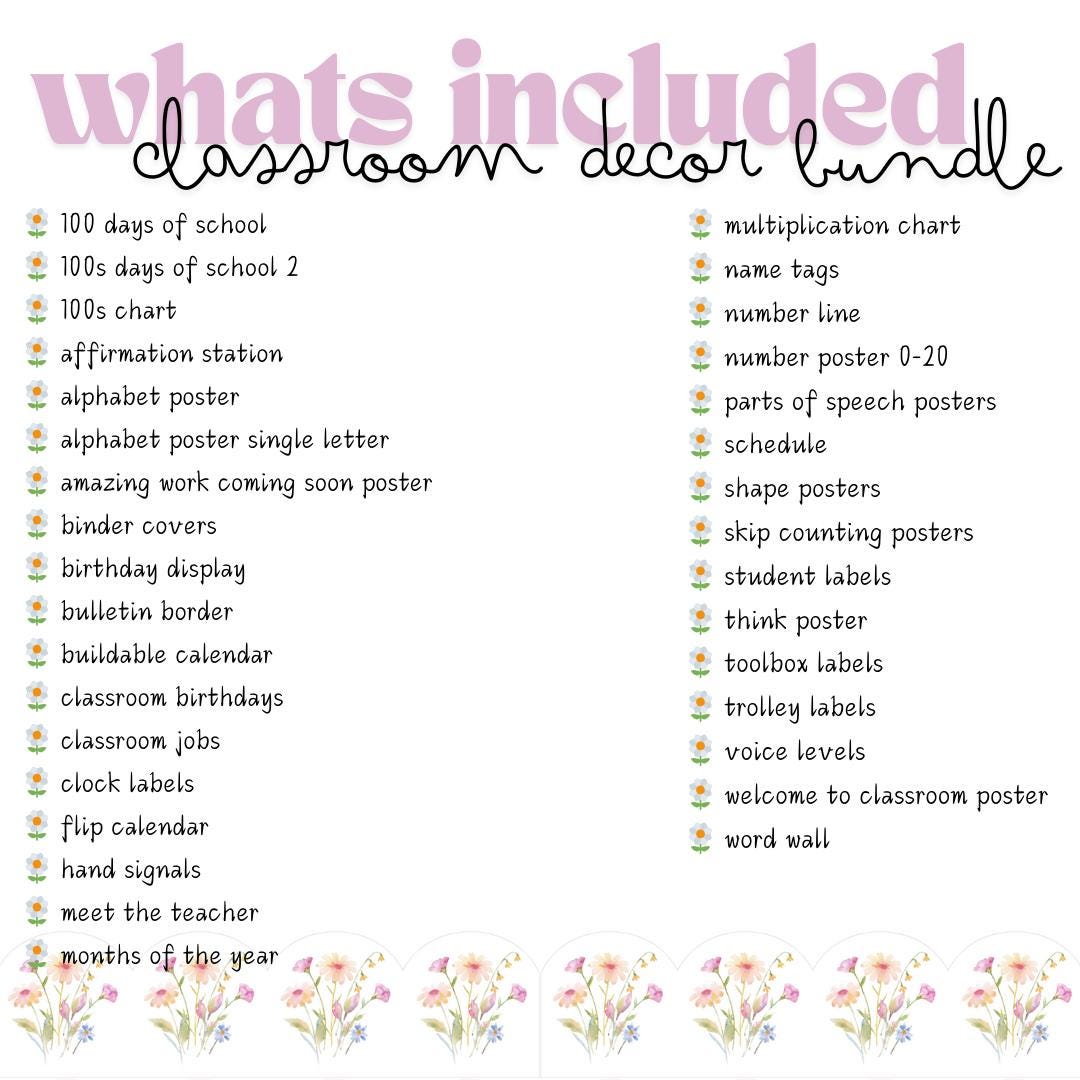 Floral Watercolour Theme Classroom Decor Bundle Flowers Teacher ...