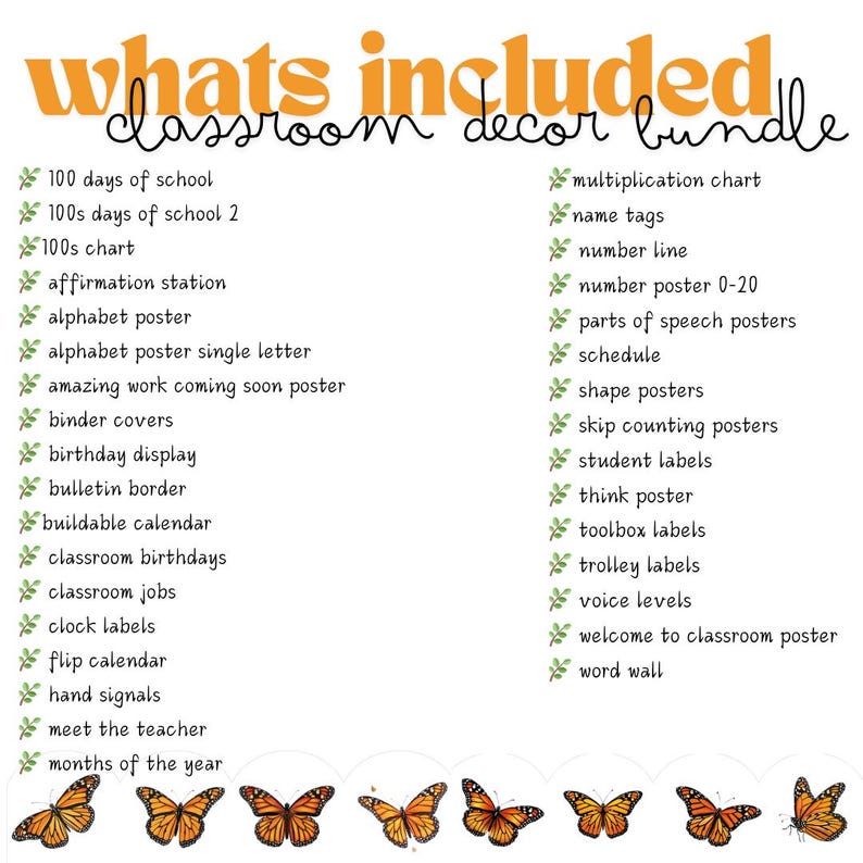 Monarch Butterfly Theme Classroom Decor Bundle Teacher Classroom Decor ...