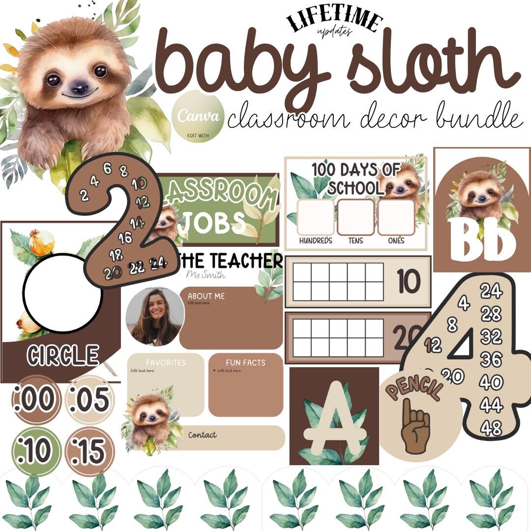 Baby Sloth Theme Classroom Decor Bundle Flowers Teacher Classroom Decor ...