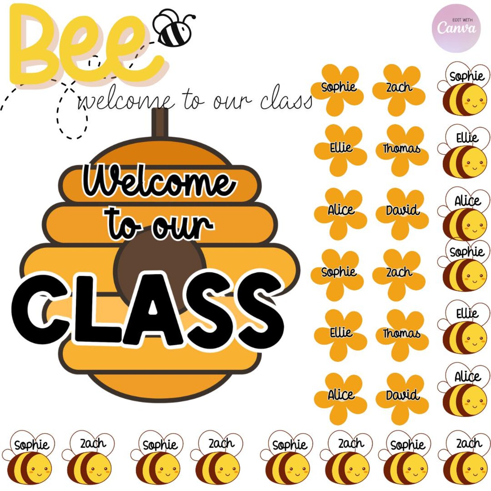 Bee Flower Honey Editable Welcome to Our Classroom Door Display - Etsy