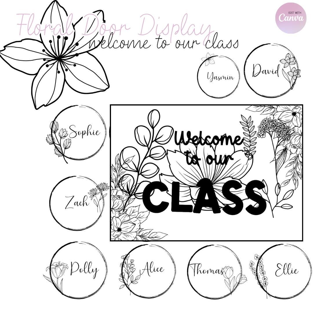 Floral Welcome to Our Classroom Door Display Black and White Florals - Etsy
