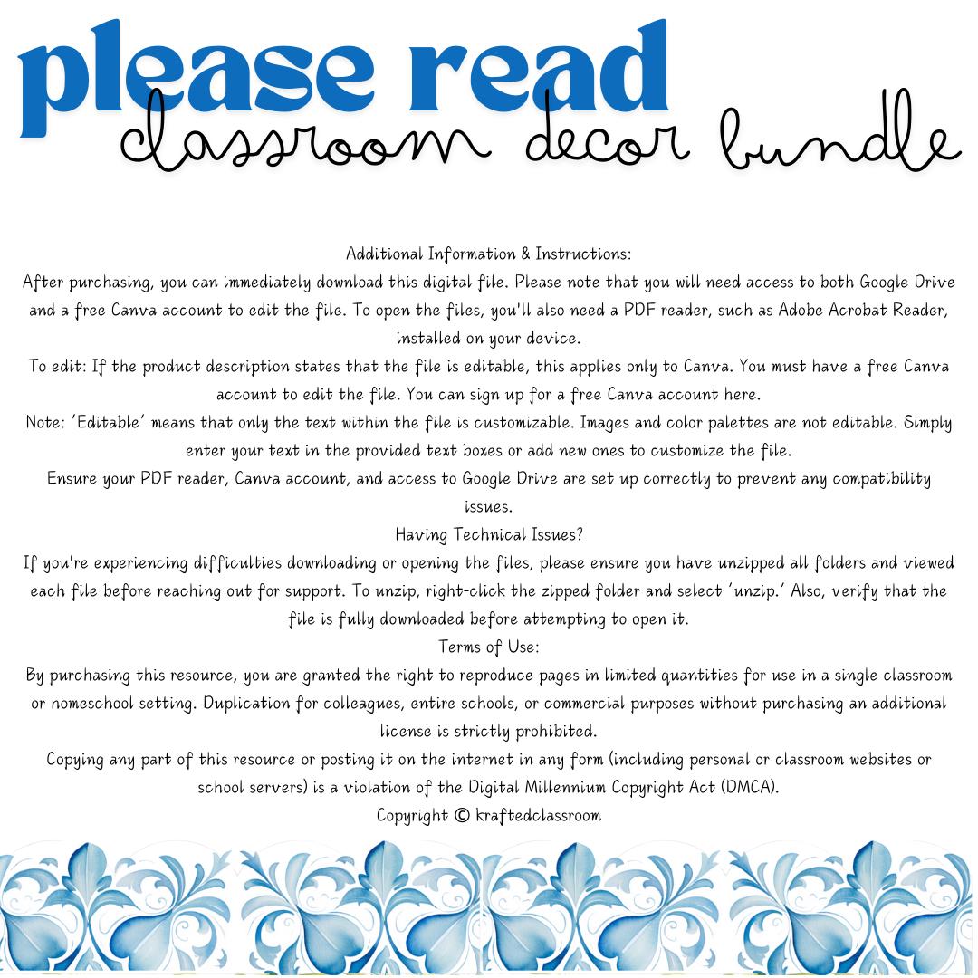 Mediterranean Theme Classroom Decor Bundle Blue Teacher Mediterranean ...