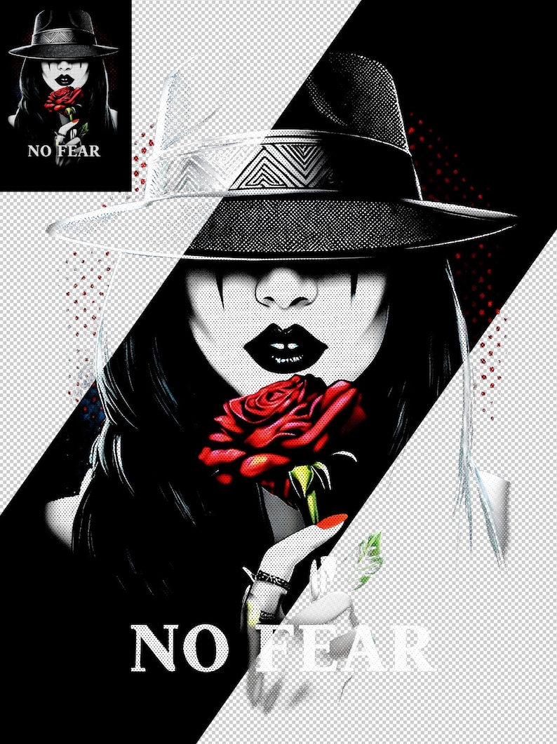 No Fear Woman PNG Halftone Bundle | Black Tattoo Style | 4 Variations ...