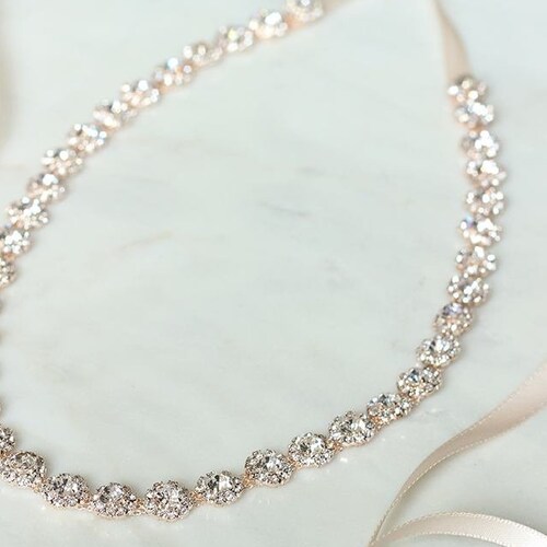 Thin Rose Gold Crystal Rhinestone Belt Bridal Belt or Rose - Etsy