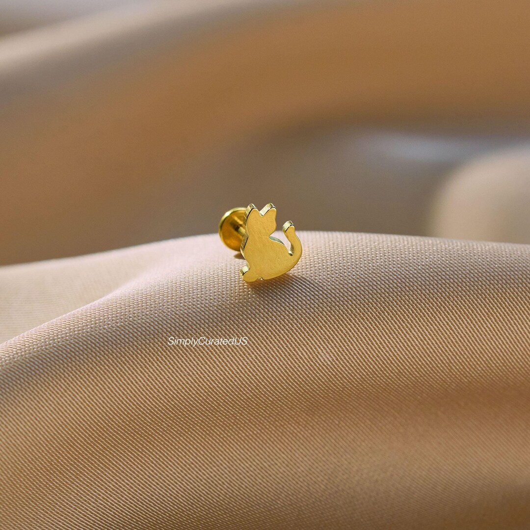 18G/16G Titanium Tiny Cat Labret Stud Earring Internally Threaded Helix Stud Tragus Stud ...