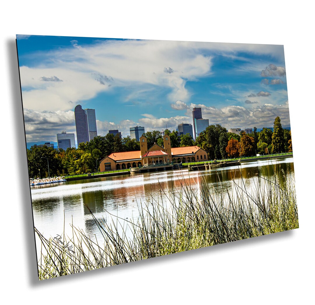 Denver Skyline From City Park Colorado Landmark Lake Canvas Metal Print ...