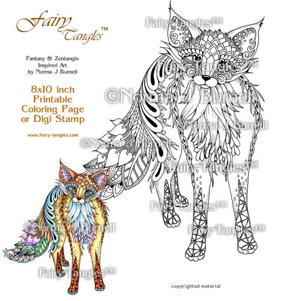 Fairy-tangles Zentangle Fox to Color Printable Coloring Book | Etsy