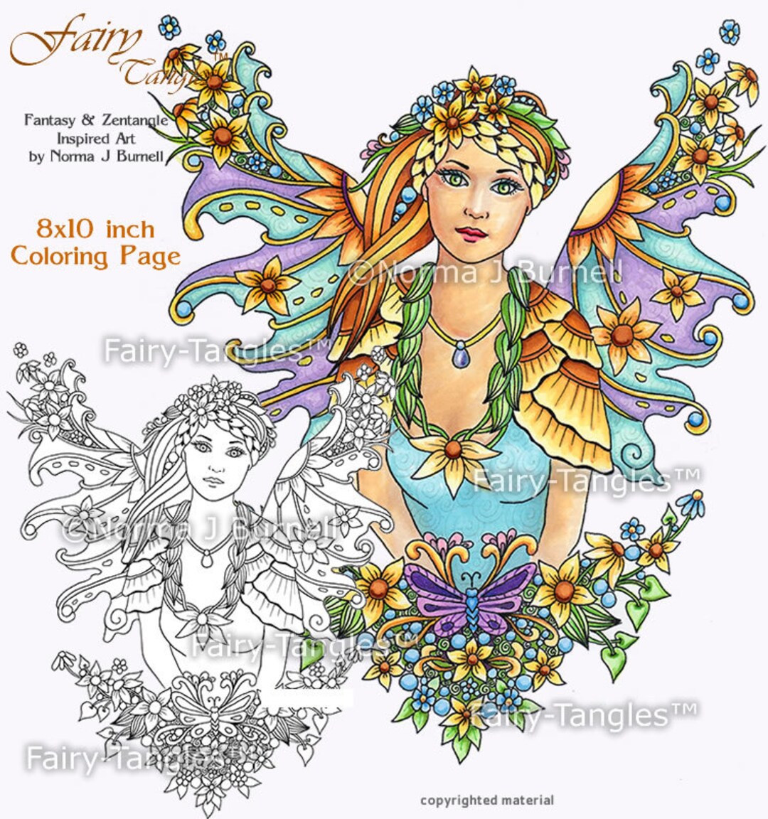 Sunflower Fairy Printable Coloring Book Sheets and Pages by Norma J ...