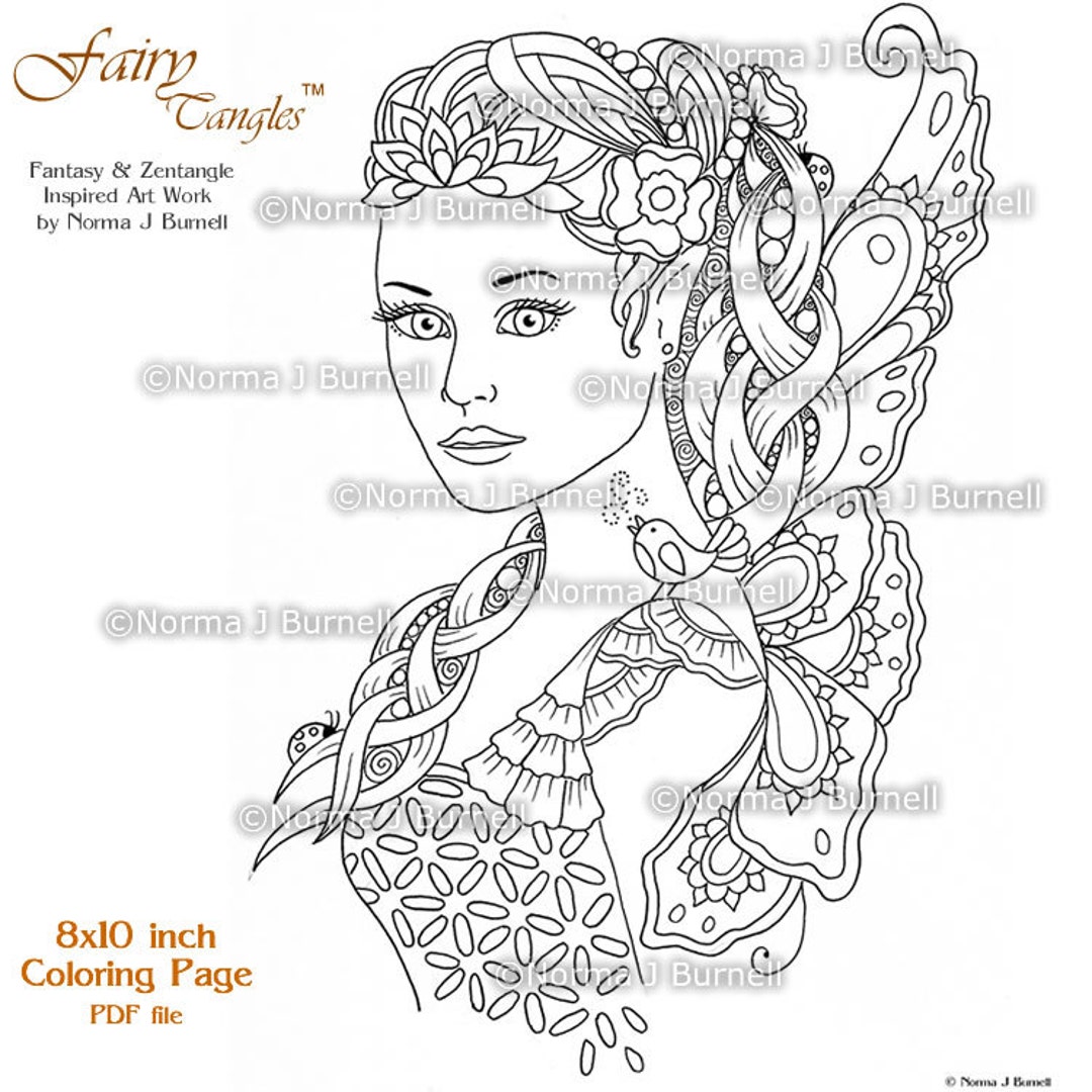 Fairy Tangles Printable Coloring Pages by Norma J Burnell Fairies to ...