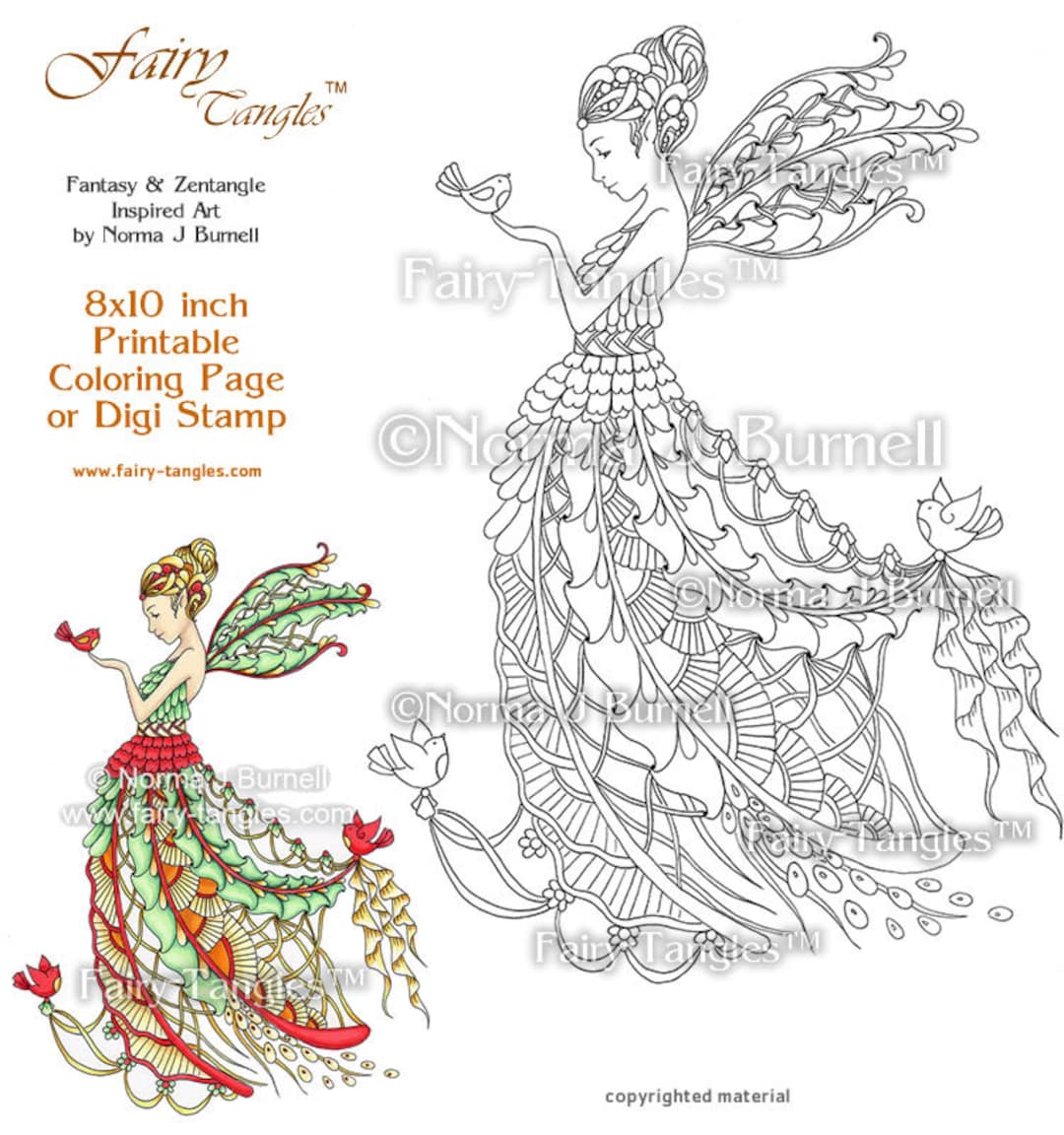 Yule Time Christmas Fairy and Birds Printable Coloring Book Sheets or ...
