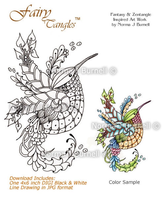 First Flight Fairy Tangles Printable Digital Stamp Zentangle | Etsy