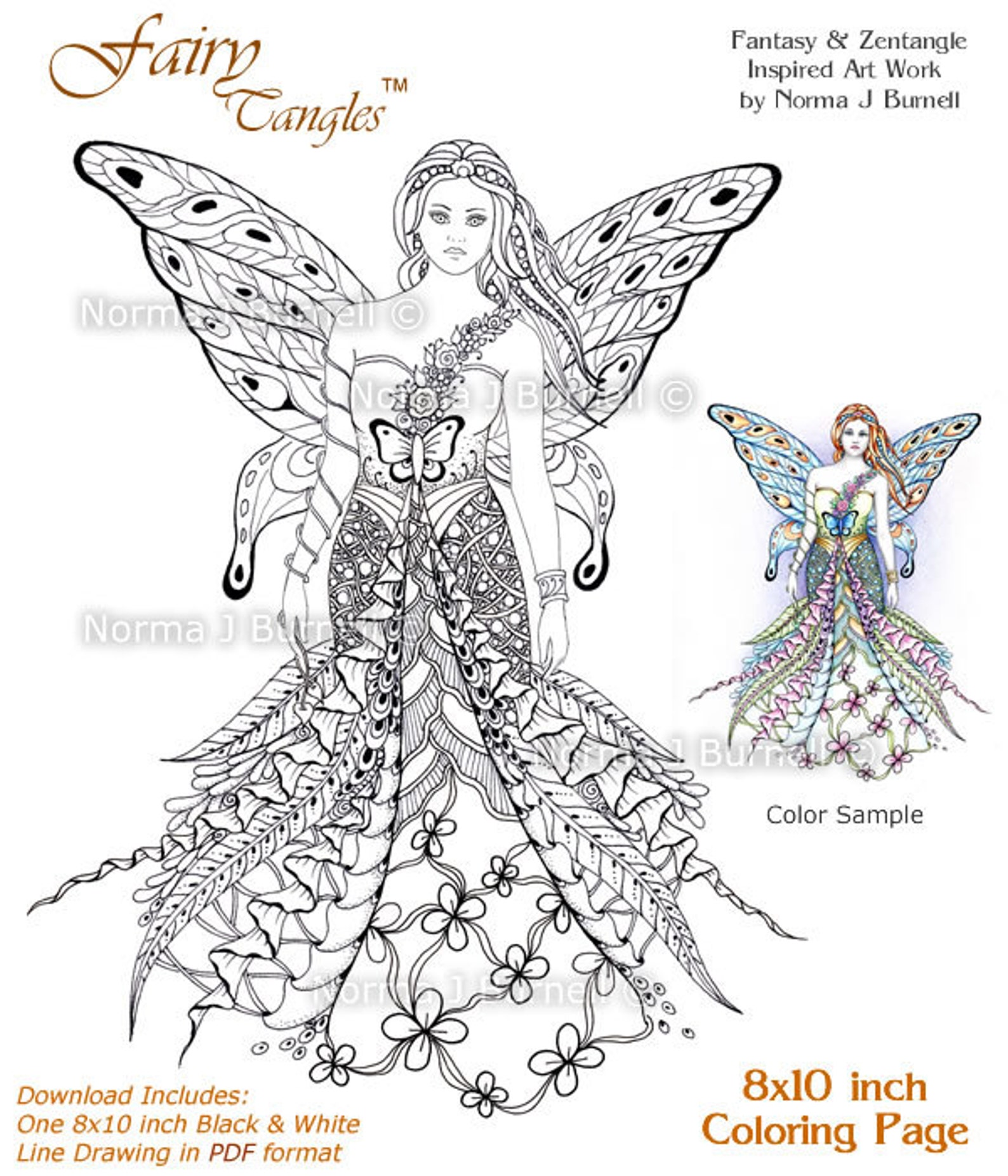 Fay Goddess Fairy Tangles Printable Coloring Sheets Adult - Etsy