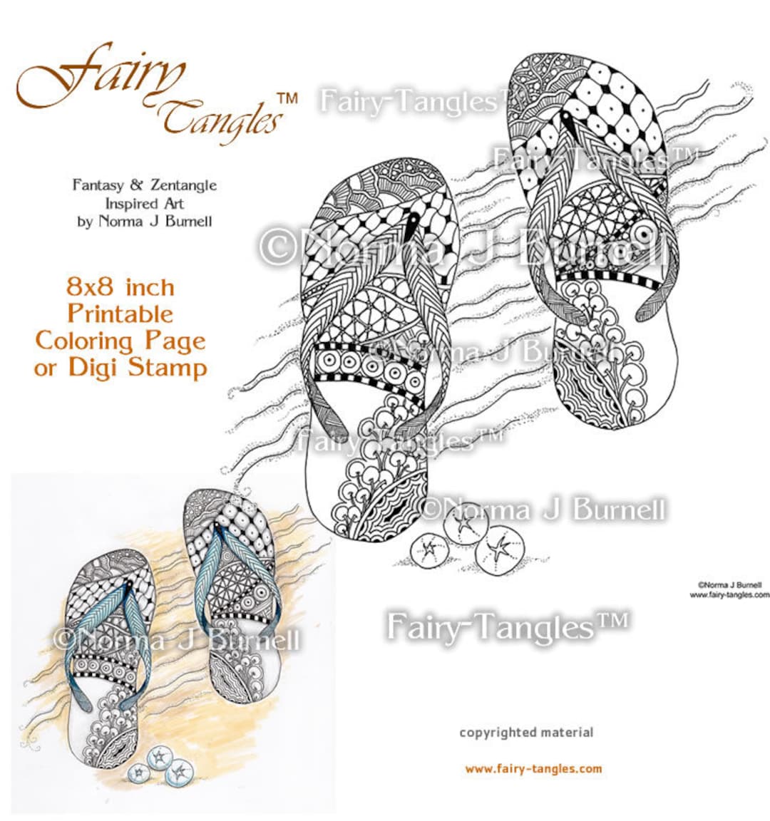 Flip Flops Summer Printable Coloring Page & Digi Stamp by - Etsy