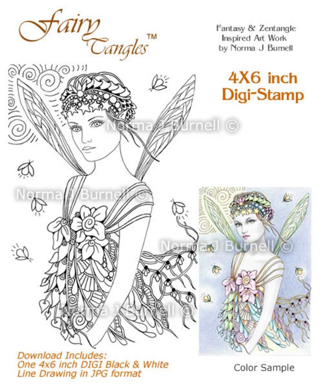 Fairy Tangles Printable Digital Stamps by Norma J Burnell - Etsy