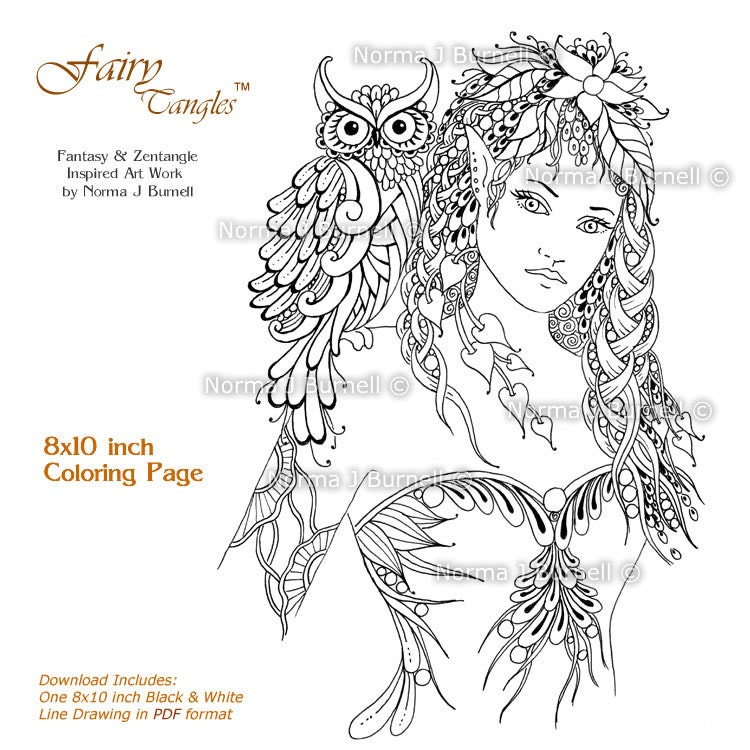 Minerva Fairy and Owl Fairy Tangles Adult Coloring Sheet - Etsy