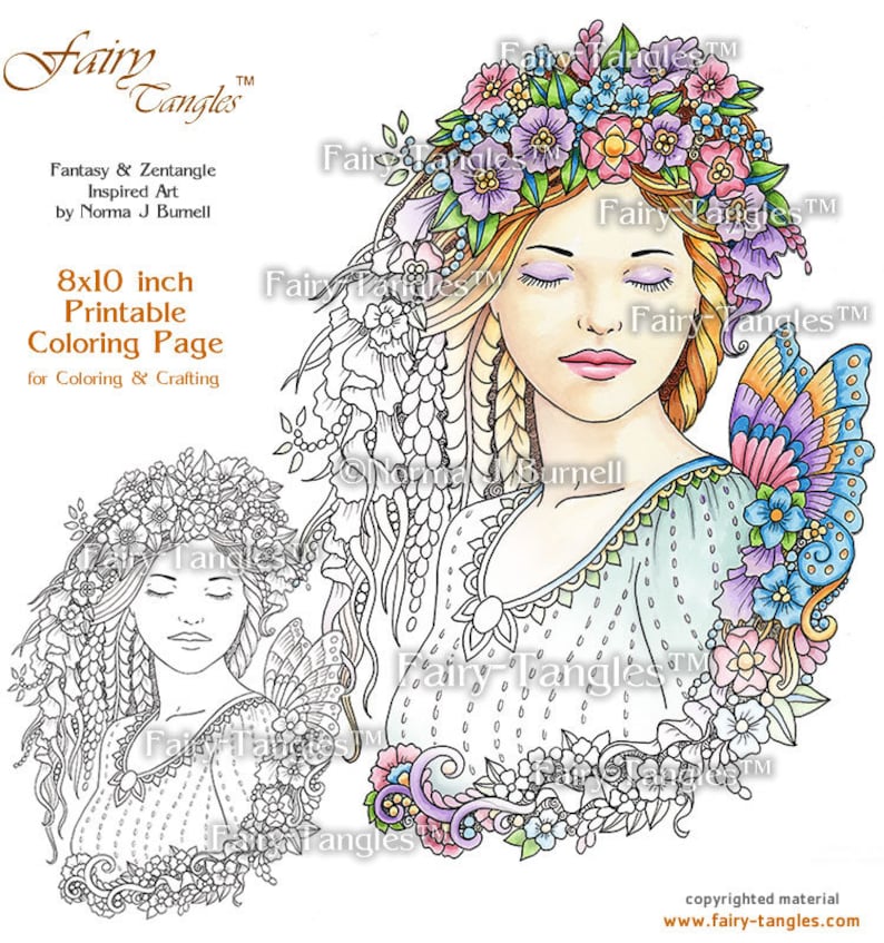 Dreaming Fairy Tangles Printable Coloring Book Pages & Sheets - Etsy
