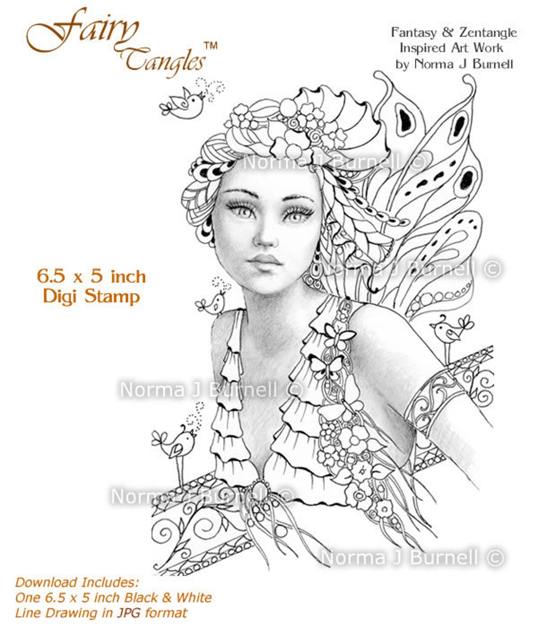 Song of Spring Fairy Tangles Grayscale Printable Digi Stamp Fairies ...