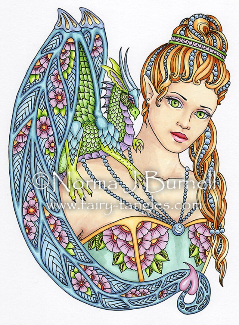 Giselle & Her Rainbow Dragon Fairy Tangles Printable Coloring - Etsy