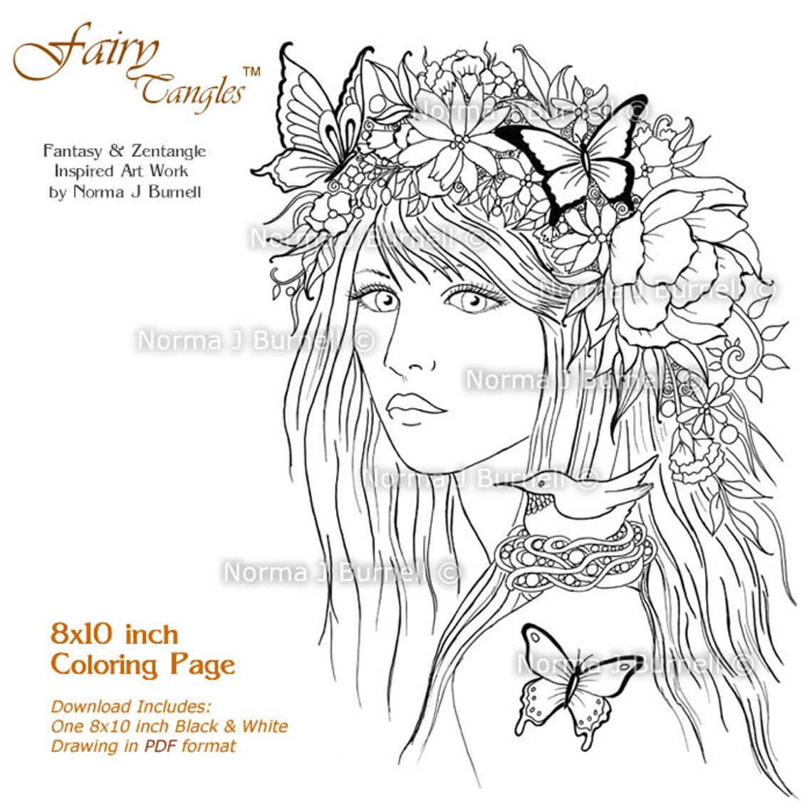 Promise of Spring Fairy Tangles Printable Adult Coloring Book | Etsy