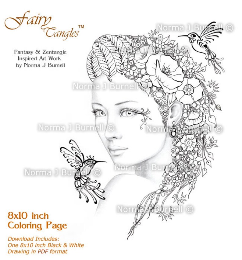 Hummingbird Whispers Fairy Tangles Adult Printable Coloring - Etsy