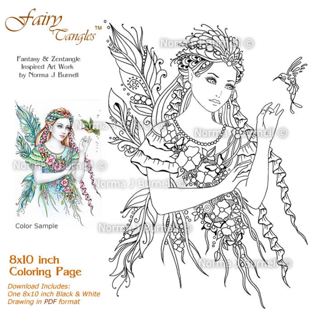 The Messenger Fairy Tangles Printable Coloring Book Pages Adult ...