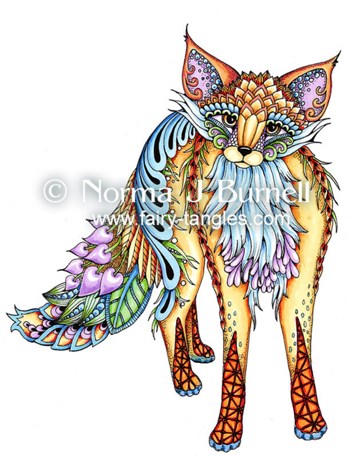 Fairy-tangles Zentangle Fox to Color Printable Coloring Book | Etsy