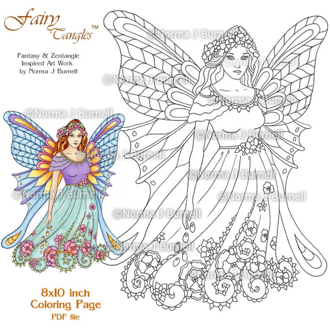 Fairy Tangles Printable Coloring Pages by Norma J Burnell Fairies to ...