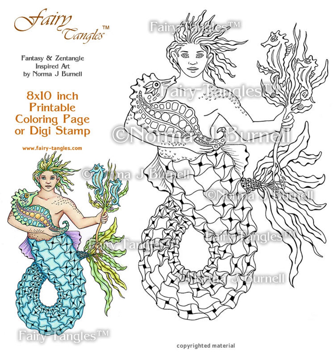 Kelp Merman Printable Coloring Pages by Norma J Burnell Mermaids to ...